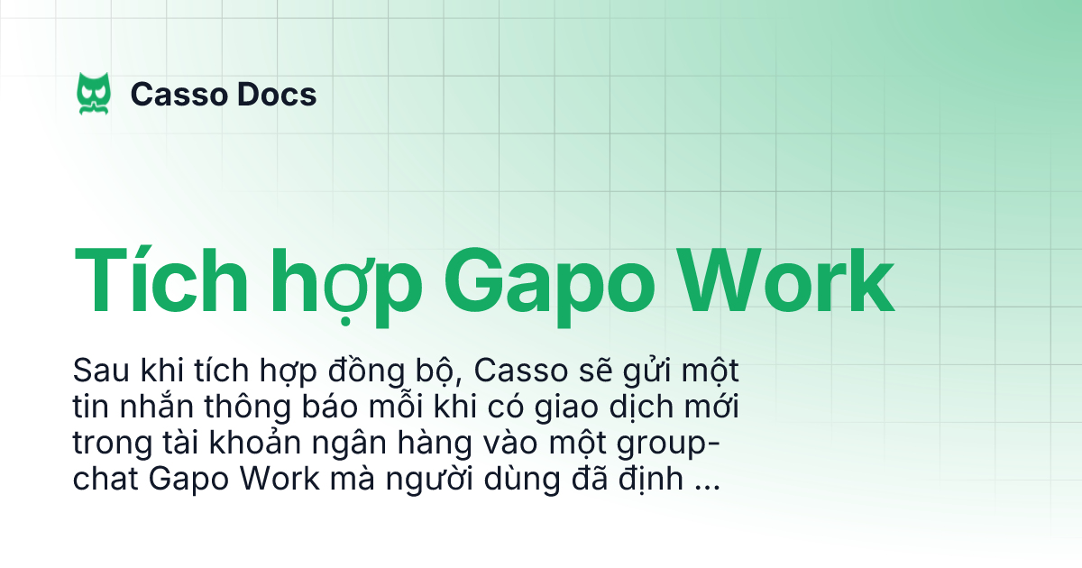 Tích hợp Gapo Work | Casso Docs